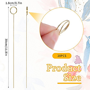 Bremorou 20 Pcs Flower Card Holder Stick Floral Card Holder Picks Round Photo Memo Holder Pick 12 Inch Gold Floral Card Holder Clip Wire Place Card Holder For Wedding Birthday Cake Party Favor