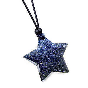 Magic Human Shooting Star Necklace - Blue Goldstone Crystal Adjustable Amulet - Good Luck and Spiritual Jewelry