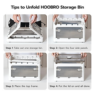 HOOBRO 14.8 Gal Storage Bins with Lids, Folding Storage Box with Wheels and 5 Doors, Collapsible Plastic Storage Bin, Stackable Storage Containers, for Home, Office Organizing, White WG56CW01