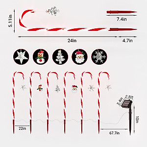 BITPOTT Christmas Decorations Candy Cane Solar Lights Outdoor 12 Pack, 28 Inch Christmas Solar Pathway Lights, Red Light Solar Garden Lights for Yard Pathway Walkway Markers Holiday Decor