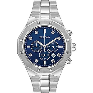 Bulova Men's Classic Diamond 6-Hand Chronograph Quartz Watch, Calendar Date, Luminous Markers, 100M Water Resistant, 44mm Style: 96D138