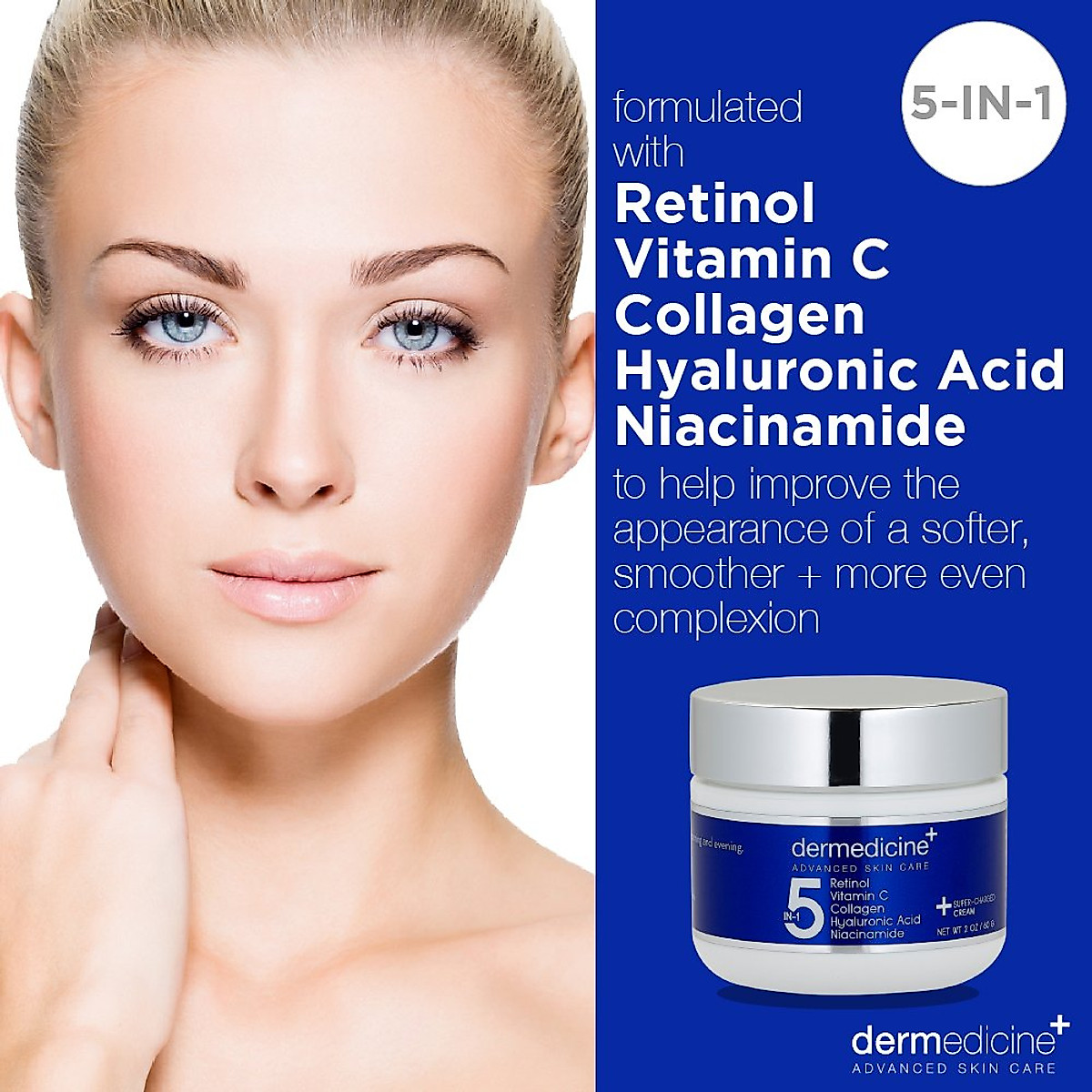 5 in 1 Retinol, Vitamin C, Collagen, Hyaluronic Acid and Niacinamide | Potent Face Cream Fine Lines and Wrinkles and Reduce Appearance of Dark Spots 2 oz