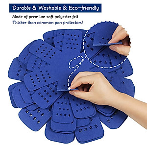 BYKITCHEN Pan Pot Protectors, Larger & Thicker Pan Protector with Stars, Set of 12 and 3 Different Sizes, Blue Pot Separator Pads for Stacking and Protecting Your Cookware