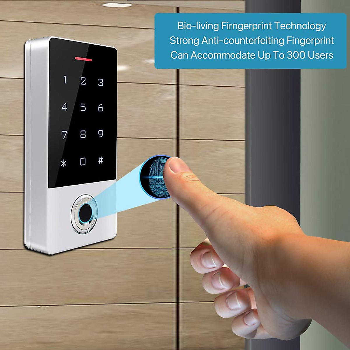 AMOCAM Fingerprint Password Access Control System with 5PCS ID Key Fobs, Fingerprint Door Lock Keypad Controller Support 10000 Users, Weatherproof, Backlight, Zinc Alloy Metal, Touch Panel