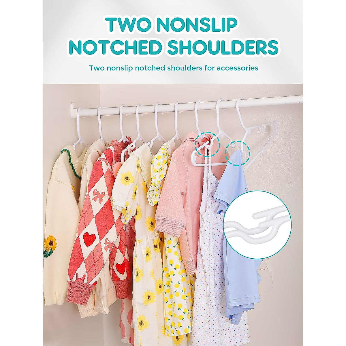 Smartor White Plastic Baby Hangers, Kids Hangers with Dividers, Baby Clothes Hangers for Closet, Cute Baby Hangers for Nursery, Clothing Hangers for Infant, Baby, Kids, Newborn, nursery-60 Pack