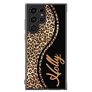 Leopard Skin Personalized Black Rubber Phone Case Compatible With Samsung Galaxy S23 S23+ Ultra S22 S22+ S21 S21FE S21+ S20FE S20+ S20 Note 20 S10 S10+ S10e