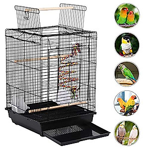 Yaheetech Open Play Top Travel Bird Cage for Conure Sun Parakeet Green Cheek Conure Lovebird Budgie Finch Canary, Small-Size Travel Portable