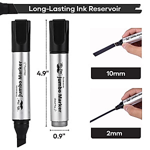 Mr. Pen- Jumbo Permanent Markers, 4 Pack, Chisel Tip, Black Markers Permanent, Permanent Markers Black Markers, Thick Permanent Marker, Thick Markers, Jumbo Markers, Large Markers, Wide Tip Markers