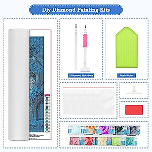 Lxmsja 5D Diamond Art Painting, Blue Tree Diamond Painting Kits for Adults, DIY Full Drill Crystal Rhinestone Butterfly Arts and Crafts, Gem Art Painting with Diamond Home Wall Decor (11.8X15.7inch)