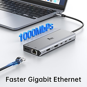 LIONWEI Laptop Docking Station 13 in 1 - Dual HDMI+DisplayPort+10Gbps, 6 USB C/A, 100W PD, Ethernet, SD/TF, Audio, USB C Hub for MacBook/Dell/HP/Surface
