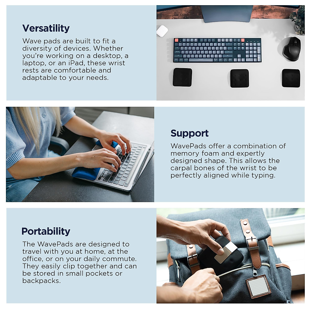 WavePads by PostureUp – Original Two Pack Adjustable Wrist Rests for Laptop and Keyboard Ergonomic Memory Foam Laptop Wrist Pads for Wrist Pain & Carpal Tunnel Relief, Memory Foam Wrist Support Pad