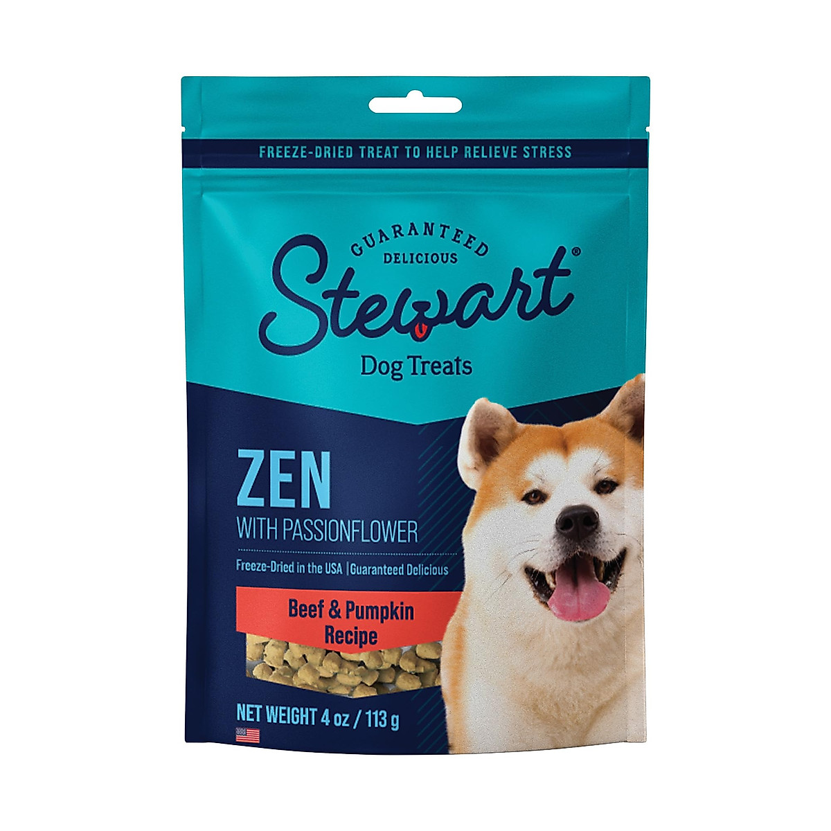 Stewart Freeze Dried Dog Treats, Zen Beef & Pumpkin, Anxiety Relief, Grain Free, 4 Ounce Resealable Pouch, Made in USA