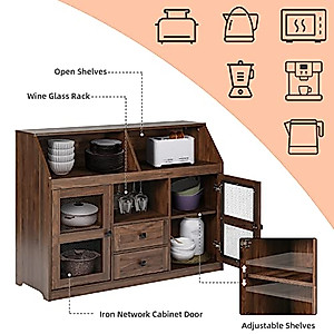 AILEEKISS 47'' Sideboard Buffet Cabinet Modern Kitchen Pantry Storage Cabinet with Drawers & Shelves for Home Kitchen, Dinning Room, Living Room, Hallway, Entrance (Brown02)