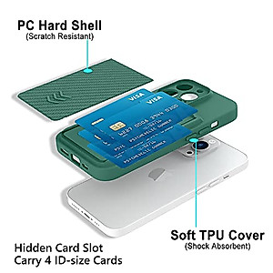 MZELQ Wallet for iPhone 13 Pro Case, Hide Push-Pull Card Holder Camera Protection Luxury Cover + Screen Protector, Card Slot Case Elegant iPhone 13 Pro Phone Case -Green