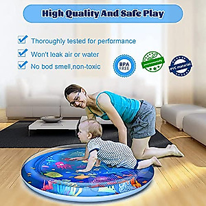 Faburo 40''X40'' Tummy Time Water Mat, XL Water Mat for Babies Inflatable Activity Center, Baby Water Mat for 3 6 9 12 Months Infants Baby Toys for Toddlers, Promote Baby's Growth