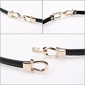 JASGOOD Leather Skinny Women Belt Thin Waist Belts for Dresses up to 37 Inches with Golden Buckle 2 Pack(Black+White,Waist Size Below 37 Inches)