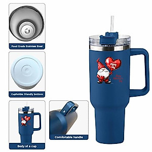 LB LEOBON 40 ounce insulated cup with handle, double-layer vacuum stainless steel material, equipped with straw, can keep warm or maintain cold drinks Valentine's Day Gnome B Lake Green