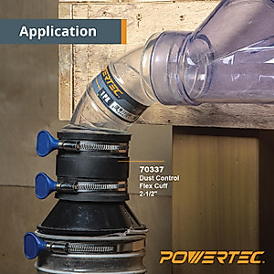 POWERTEC 70402 4" Hose to 2-1/2" Hose Cone Reducer and 2-1/2" Dust Control Flex Cuff with Adjustable Key Hose Clamps for Dust Collection on Power Tool and Vacuum