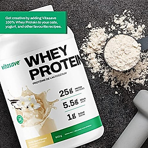 VITASAVE Whey Protein Powder Vanilla – 100% Whey Protein Powder, 25g Protein Per Serving – Grass-Fed, Gluten-Free, BCAAs, Amino Acids - 26 Servings, 832g Tub (Vanilla)