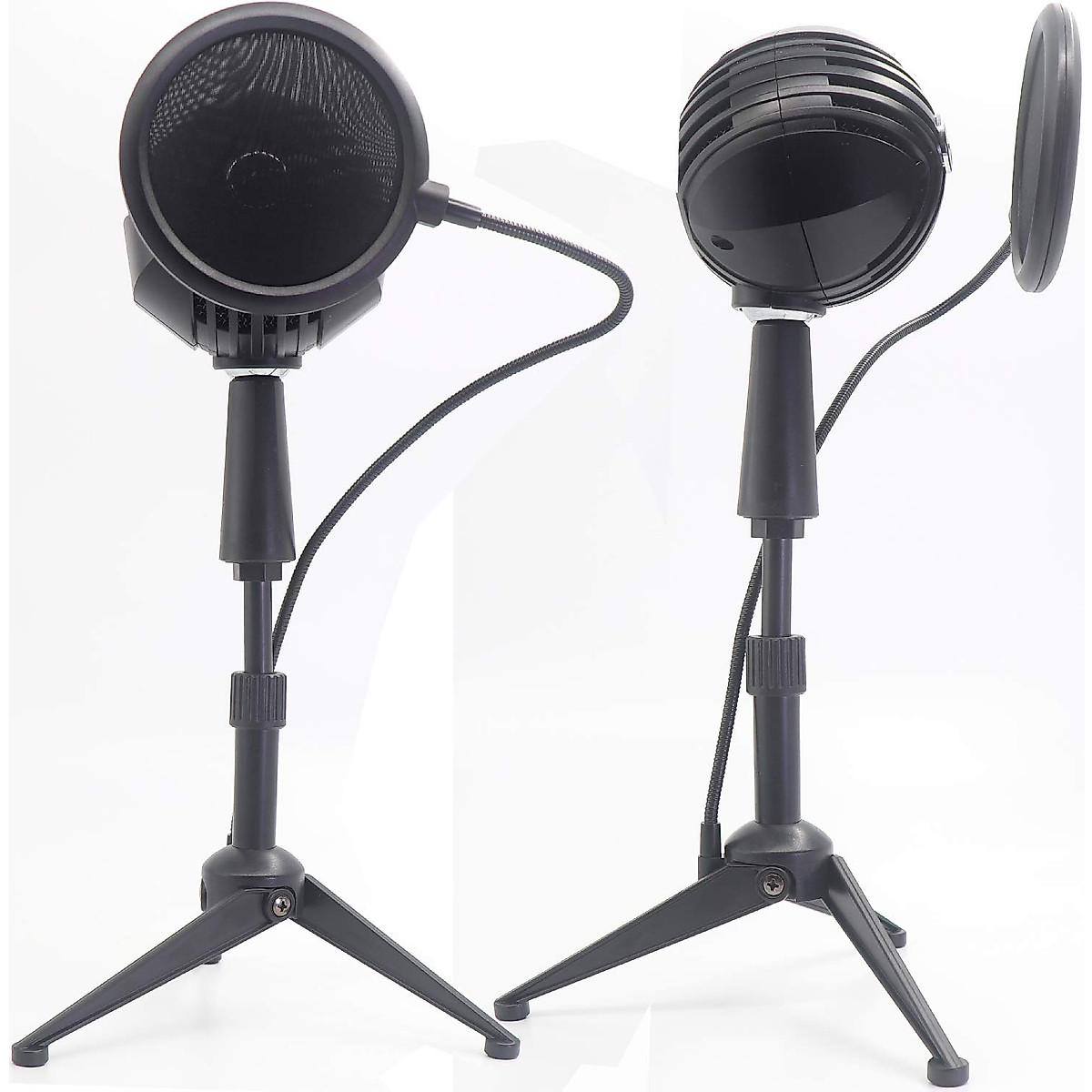 Desktop Microphone Tripod Suspension Stand with Shock Mount Anti-Vibration Mic Holder and 4" Round Mask Shield Double-Net Wind Screen Pop Filter (Large, Black)