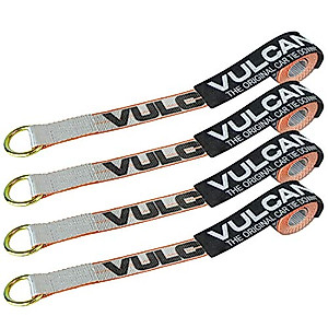 VULCAN Wheel Dolly Tire Harness with Universal O-Ring - Lasso Style - 2 Inch x 96 Inch - 4 Pack - Silver Series - 3,300 Pound Safe Working Load- Straps Only - Ratchets Sold Separately