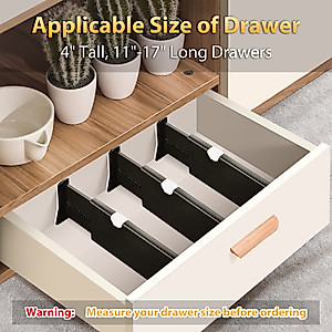 JONYJ Drawer Dividers Organizer 5 Pack, Adjustable Separators 4" High Expandable from 11-17" for Bedroom, Bathroom, Closet,Clothing, Office, Kitchen Storage, Strong Secure Hold, Foam Ends（Black）