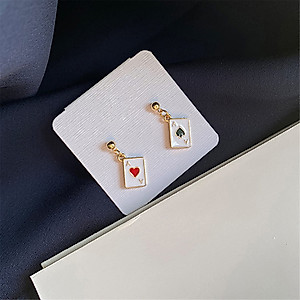 WUWEIJIAJIA Unique Funny 14K Gold Plated Hypoallergenic Poker hearts and Spades A Ace Playing Cards Dangle Drop Post Stud Earrings For Women Gambling Casino Jewelry Gift (Gold)