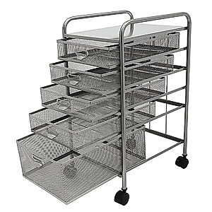 Rolling Carts with Wheels and Drawers, Metal Mesh 5 tier Rolling File Cart File Cabinet with Drawers Storage Cart, Silver