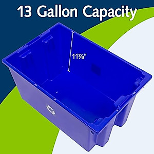 ReadySpace 3-Pack Commercial Industrial Heavy Duty Stackable Large Capacity Recycling Bin Box Containers, 13 Gallon 23-1/2-Inch x 15-1/2-Inch x 12-Inch, Blue