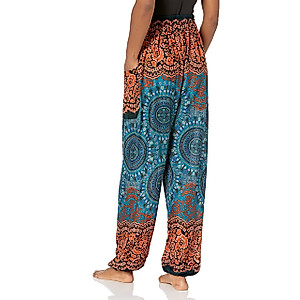 Lannaclothesdesign Women's Boho Drawstring Smocked Waist Rayon Harem Yoga Pants (M, Teal)