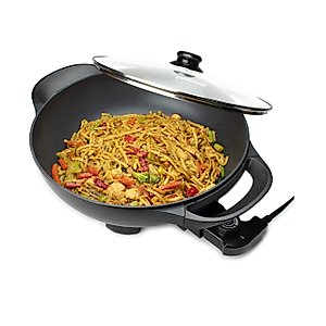 Brentwood Appliances SK-69BK 13-Inch Non-Stick Flat-Bottom Electric Wok Skillet with Vented Glass Lid Other Kitchen Appliances, Normal, Black