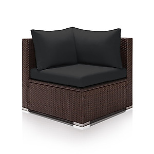 NICESOUL Modern Luxury All-Weather PE Wicker Modular Corner Sofa, Outdoor Patio Furniture Sofa Piece Brown Rattan Sectional Conversation Set for Backyard Terrace Deck Garden Sunroom, 2 Color Cushion