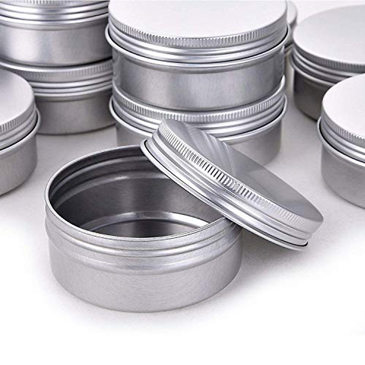 Silver 1 Ounce Aluminum Tin Jar Refillable Containers 30ml Aluminum Screw Lid Round Tin Container Bottle for Cosmetic,Lip Balm, Cream, 30 Pcs