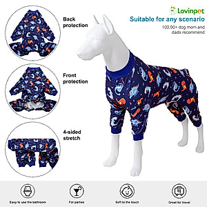 LovinPet Pitbull Pet Onesie, Comfy Lightweight Stretchy Fabric, Blue Dinosaurs Print, Sun Protection, Pet Anxiety Relief Shirt, Easy to Wear Dog Costume for Party,Blue White XL