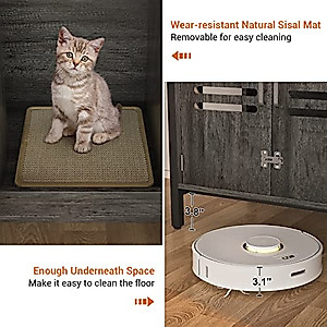 Homieasy Litter Box Enclosure, Cat Litter Box Furniture Hidden, Cat Washroom Cabinet with Lockable Louvered Door and Cat Scratch Pad, Black Oak