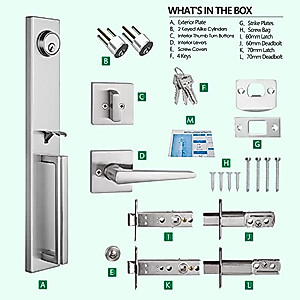 NEWBANG Silver Entry Door Lever Handleset Square Solid Single Lock Set for Front & Entrance Door with Satin Nickel Finished,MDHST2016SN-BR