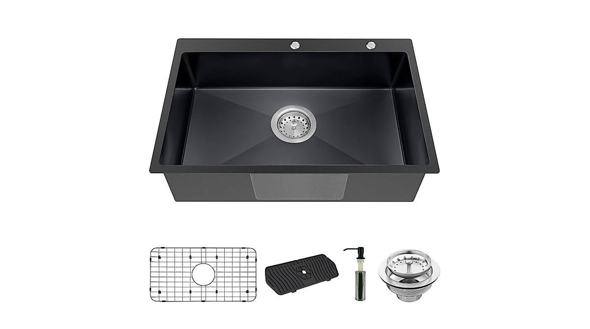 Black Stainless Steel Kitchen Sink 33x22x9 Inch - Complete Combo