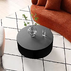 WILLIAMSPACE 35.43" Round Coffee Table, Matte Black Wooden Coffee Table for Living Room, Modern Luxury Side Tables Accent End Table for for Home Office, ø35.43 * 13.78H (Black-Round)