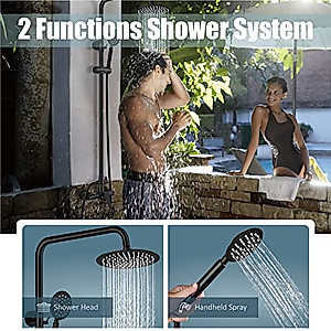 Aolemi Outdoor Shower Faucet Matte Black SUS304 Shower Fixture Combo Set Stainless Steel 8 inch Rainfall Shower Head Kit Single Handle High Pressure Hand Spray Wall Mount 2 Dual Function Single Handle