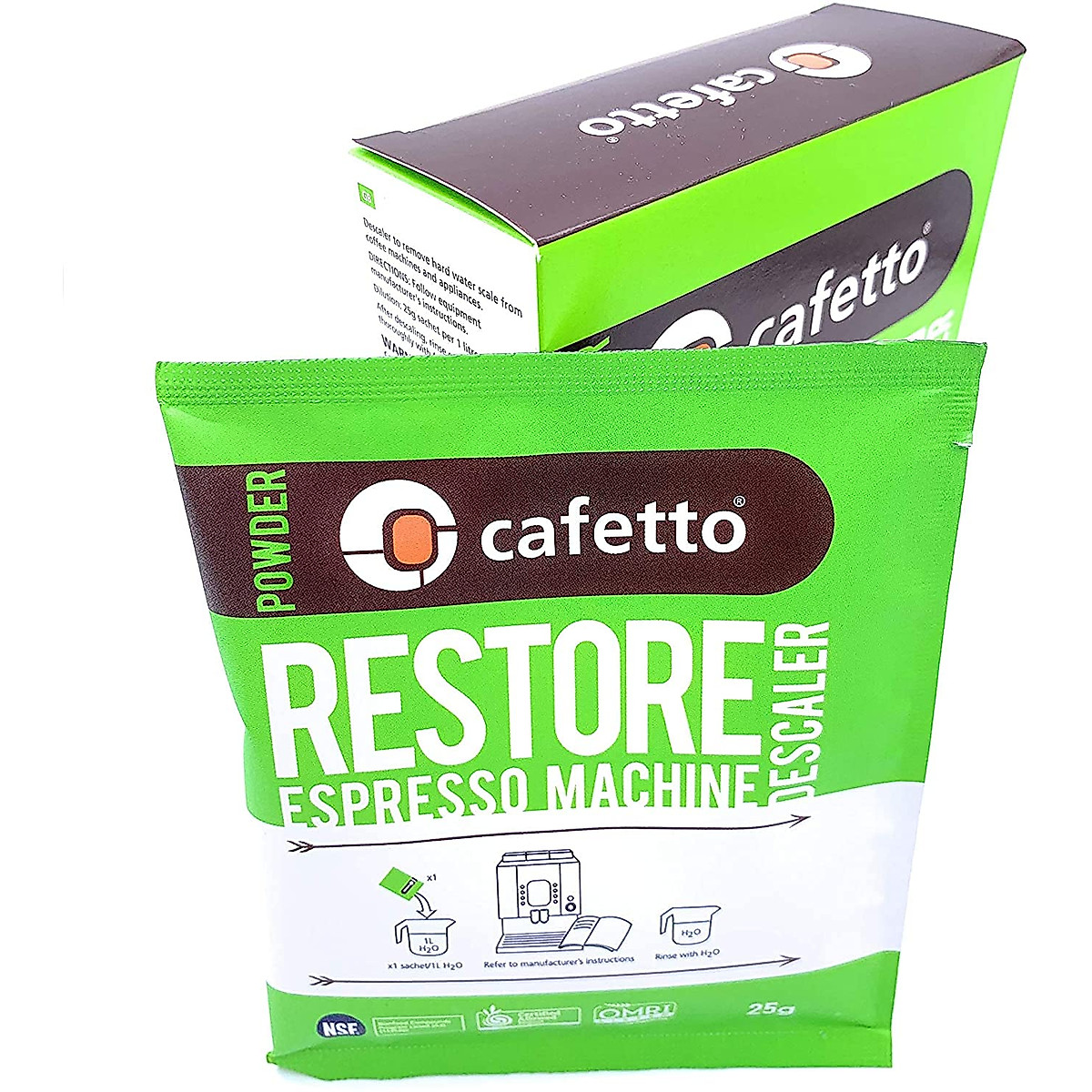 Cafetto Restore Espresso Machine Descaler, Coffee Machine Cleaning Powder for Use In Organic Systems (4 Single Use Packets)