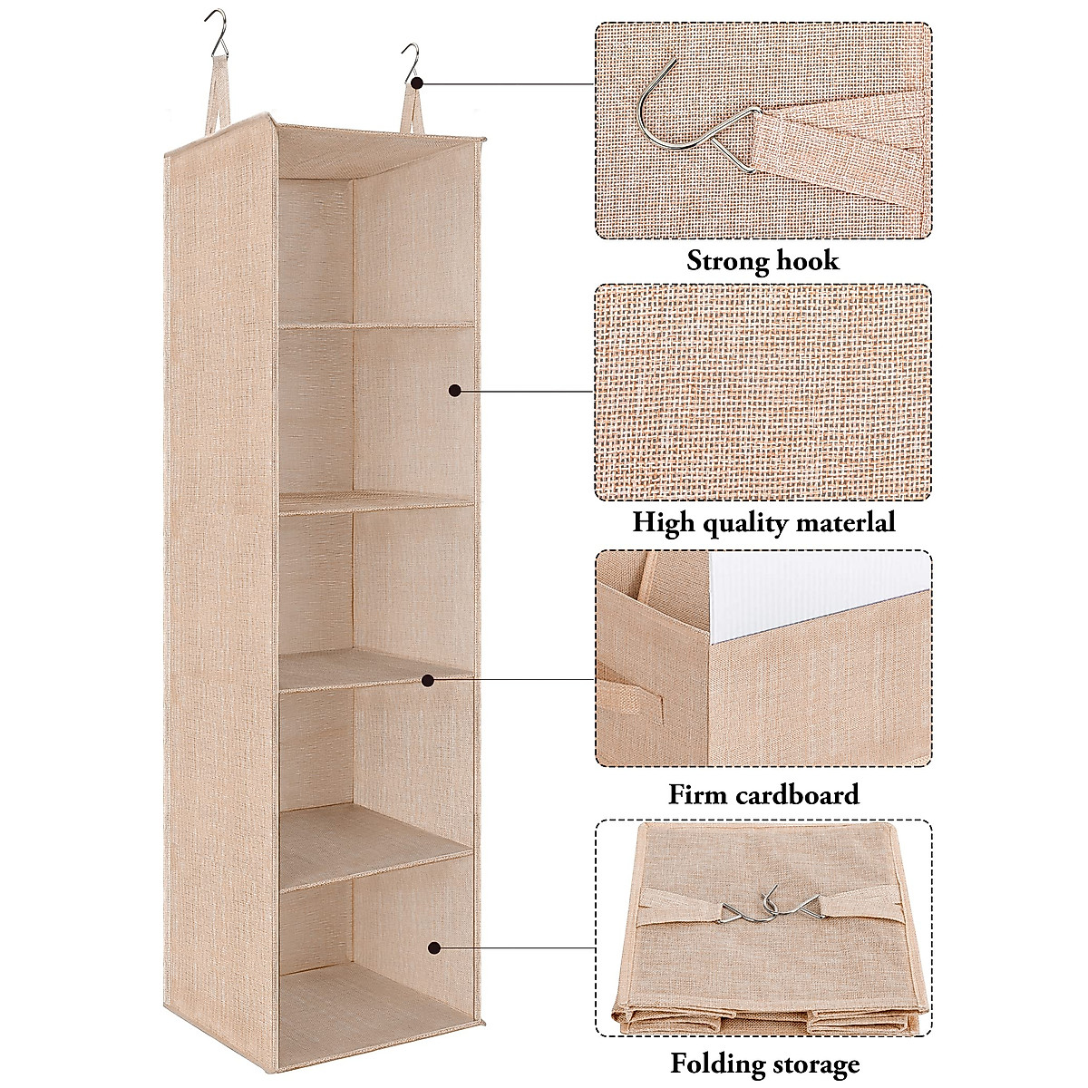 COSIFO 8-Shelf Hanging and Storage with 2 Drawers, 3-Shelf and 5-Shelf Separable Closet Organizers and Storage, Pink Collapsible Hanging Closet Shelves, Baby Nursery Storage Closet Organizer