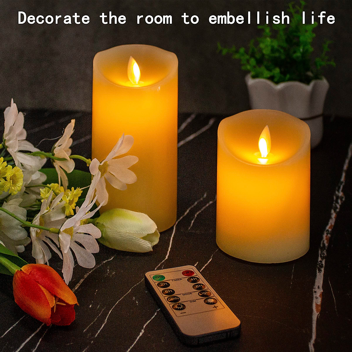 LEDHOLYT Rechargeable Flameless Candle, Flickering LED Pillar Real Wax Candle, Electronic Candle with Remote Control and Timer, USB Rechargeable Candle, Set of 3