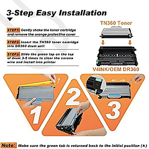 v4ink Compatible Drum+Toner Replacement for Brother DR360 TN360 (1Drum + 2Toner) Work with DCP7030 DCP7040 DCP7045 HL2120 HL2140 HL2150 HL2170 MFC7320 MFC7340 MFC7345 MFC7440 MFC7445 MFC7450 MFC7840