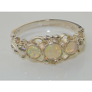 925 Sterling Silver Real Genuine Opal Womens Trilogy Ring - Size 11