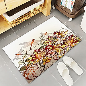 Teamery Kitchen Mat 2PCS, Dragonfly Flowers Kitchen Rugs for Kitchen Organization, Home Decor Anti-Fatigue Kitchen Floor Mats Non-Slip Kitchen Decor Runner Rug, Room Decor Standing Desk Mats