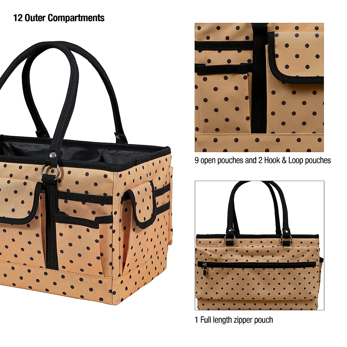 SINGER Storage Collapsible Tote Caddy, Sewing & Craft Storage, Polka Dot Print