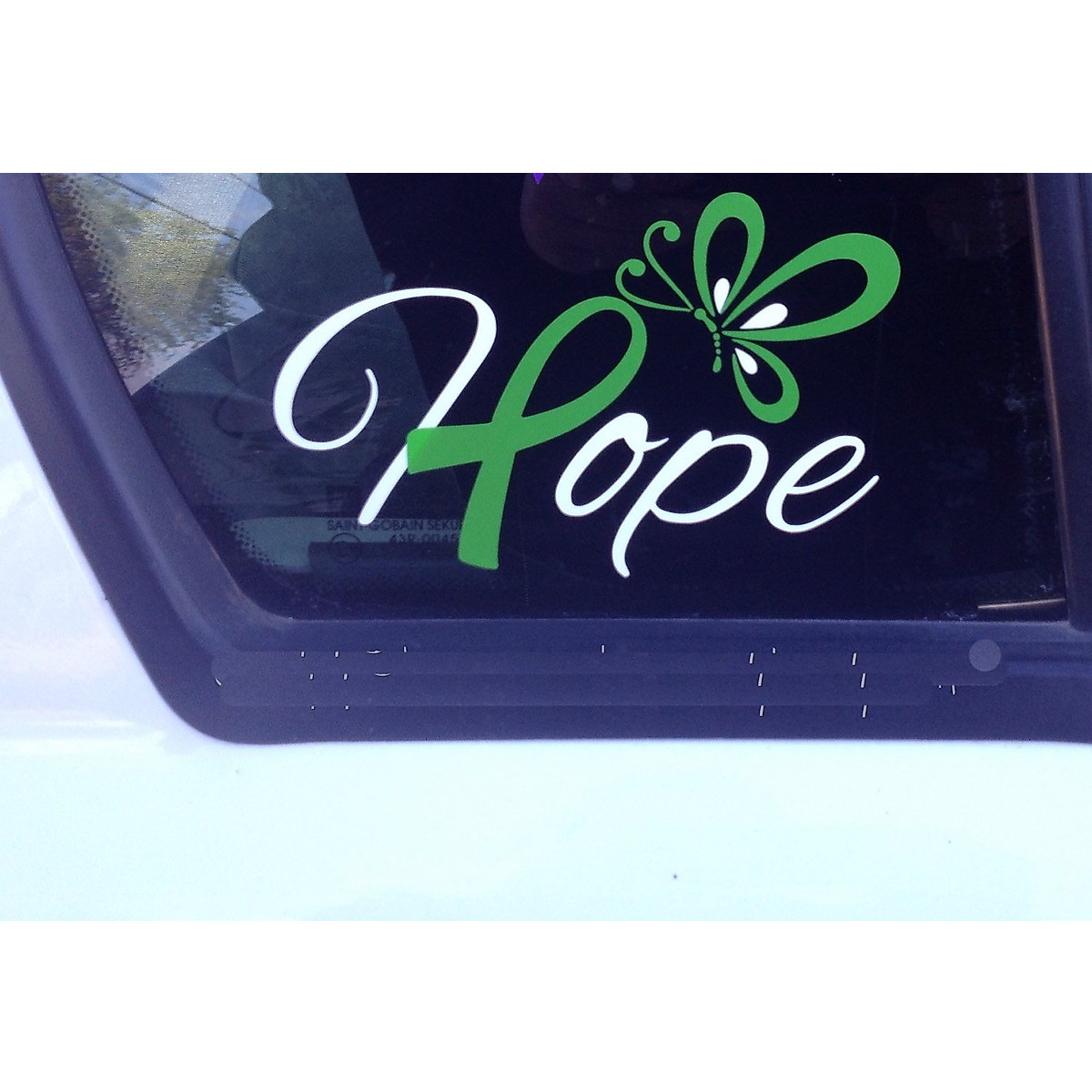 Hope with Green Ribbon and Butterfly Window Decal (Cerebral Palsy, Brain Injury, Celiac Disease, lyme Disease)