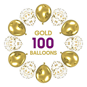OWill 100pcs Balloons Glitter Metallic Gold Confetti 12 Inches Gold Latex Balloons, Glitter Gold Confetti Balloons for Birthday Baby Shower Wedding Party Supplies Arch Garland Decoration