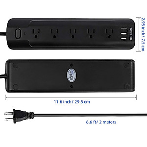Power Strip 2 Prong , 2 Prong to 3 Prong 5-Outlet Adapter with 3 USB Ports 6.6 Ft Extension Cord, Outlet USB Charger Multi Port, 5V 3.4A USB, Ideal for Non-Grounded Outlets