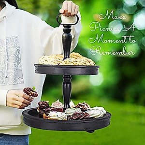 Two Tiered Tray Rustic Wooden Serving Tray Farmhouse Decor Tiered Tray Stand with Decorative Trays Sets Tiered Tray Decor Signs and Gonme Plush for Coffee Table Modern Home Decor or Cupcake Stand